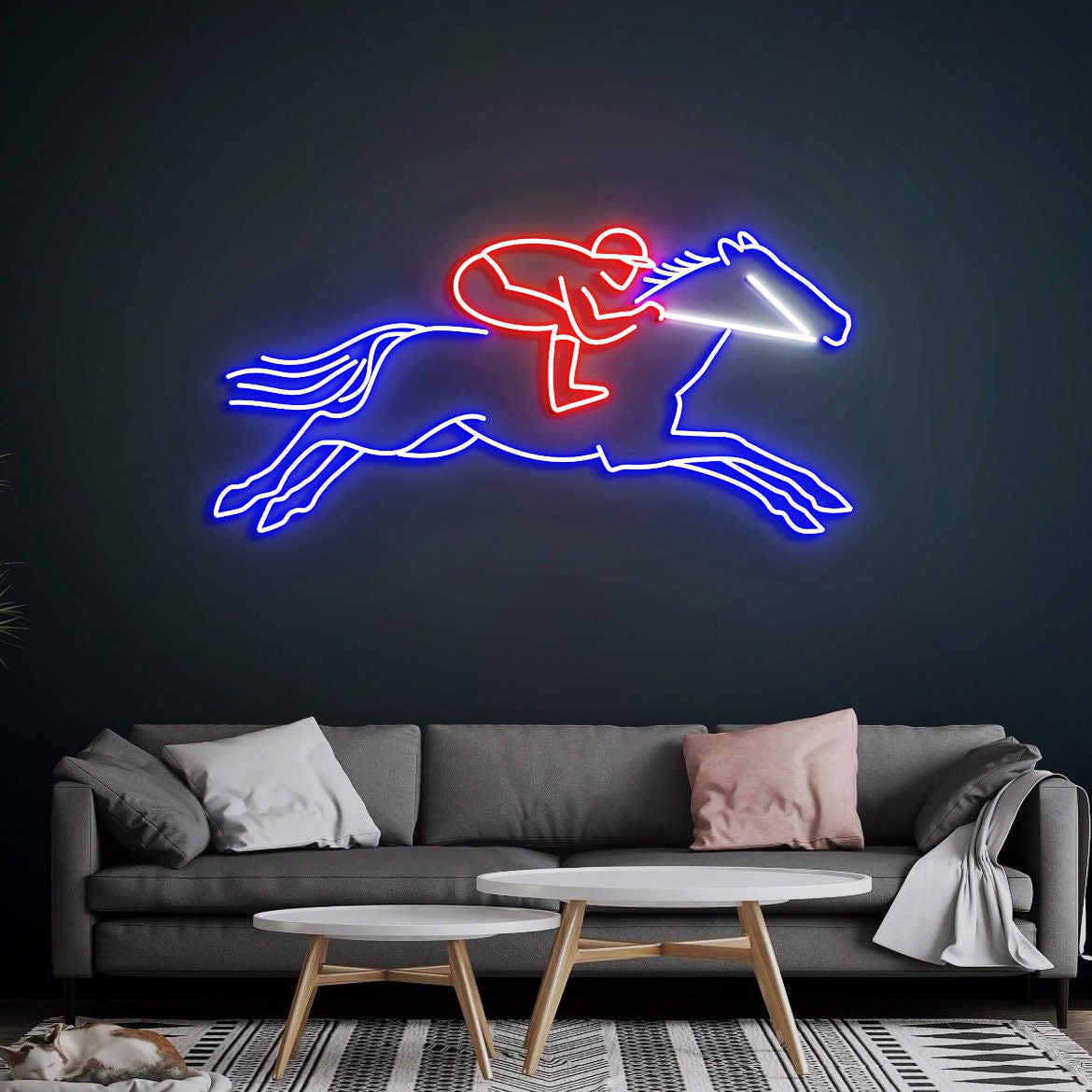 Race Horse Neon Sign, Horse Racing, Race Horse With Jockey, Christmas ...