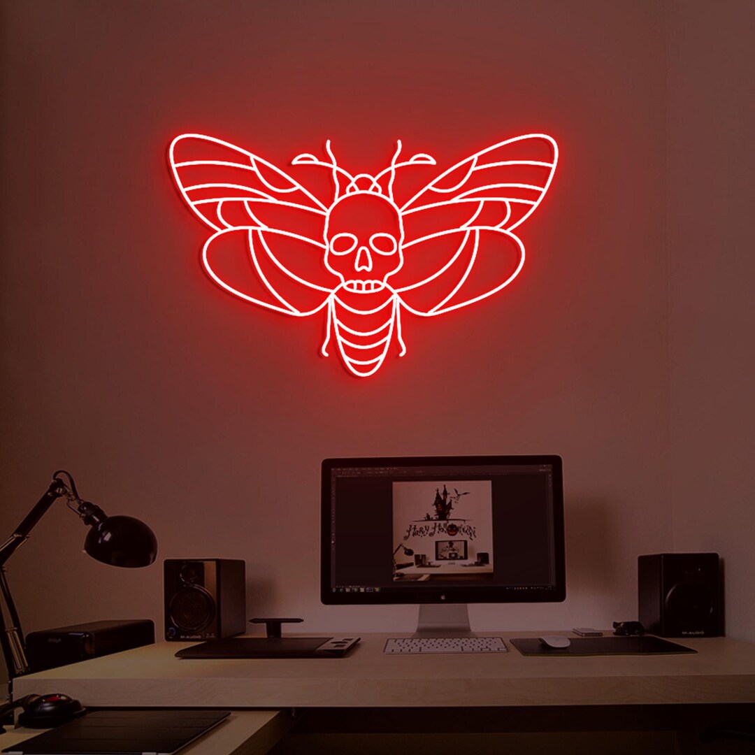 Death Face Moth Neon Sign, Death's Head Moth Wall Gothic Art, Dark ...
