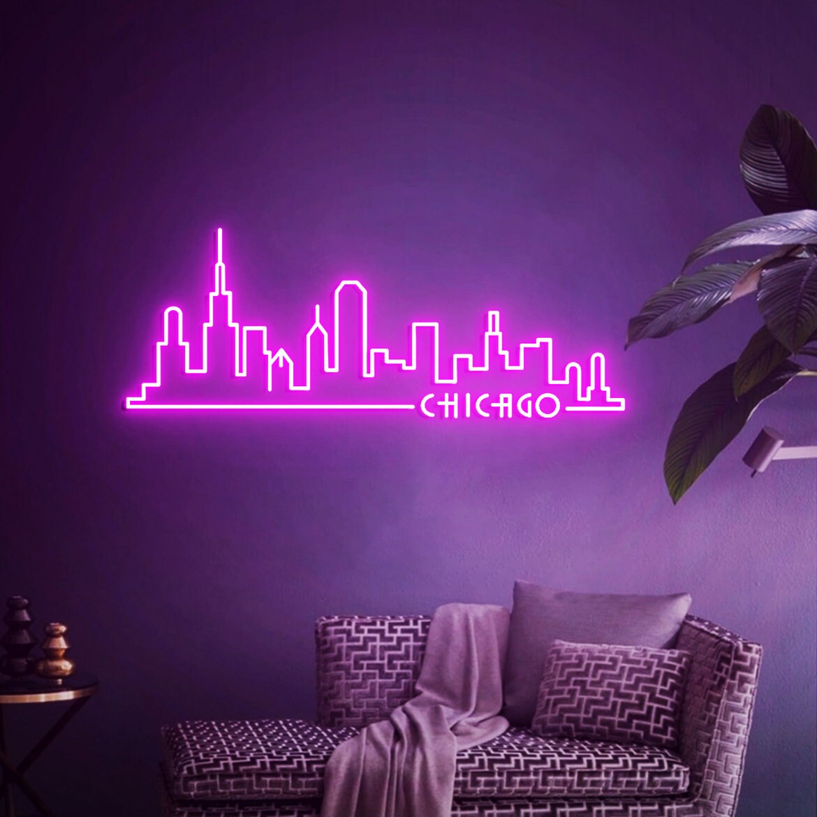 Chicago City Neon Sign, Chicago Skyline Art for Home Office Wall ...