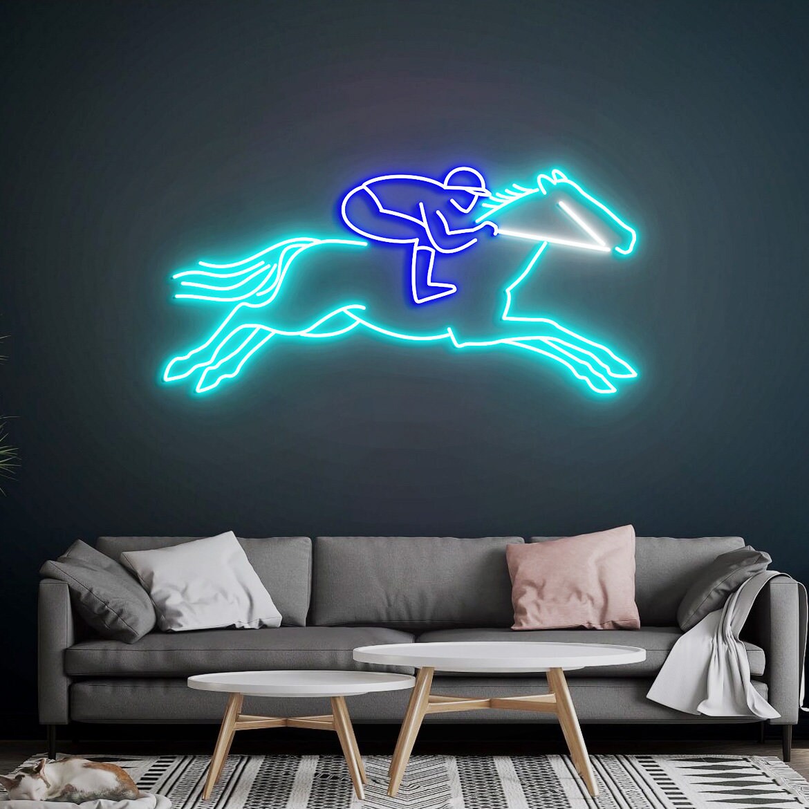 Race Horse Neon Sign, Horse Racing, Race Horse With Jockey, Christmas ...