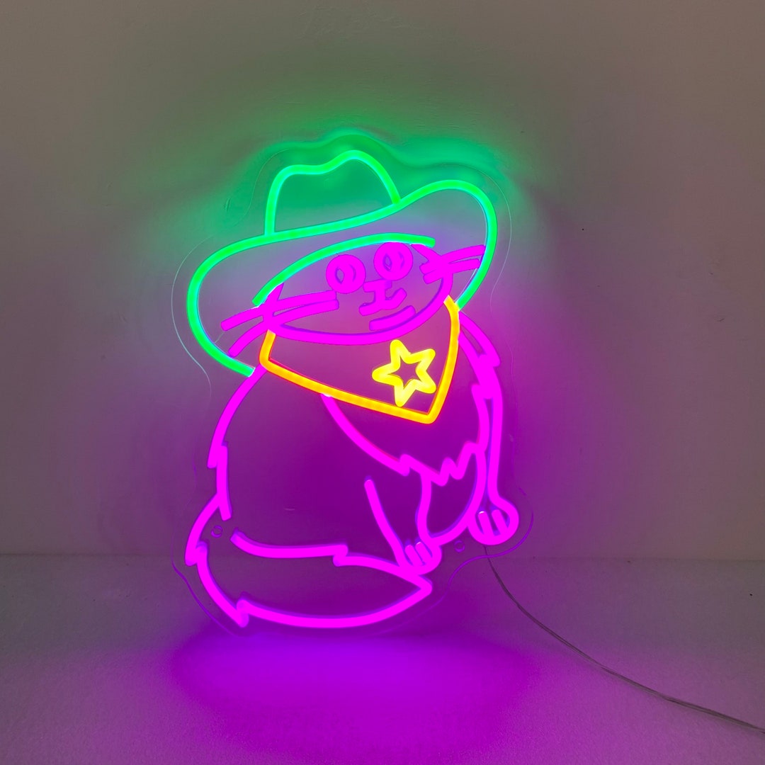 Cowboy Cat Neon Sign, Cat Led Sign, Cartoon Cat, West Cowboy Cat Neon ...