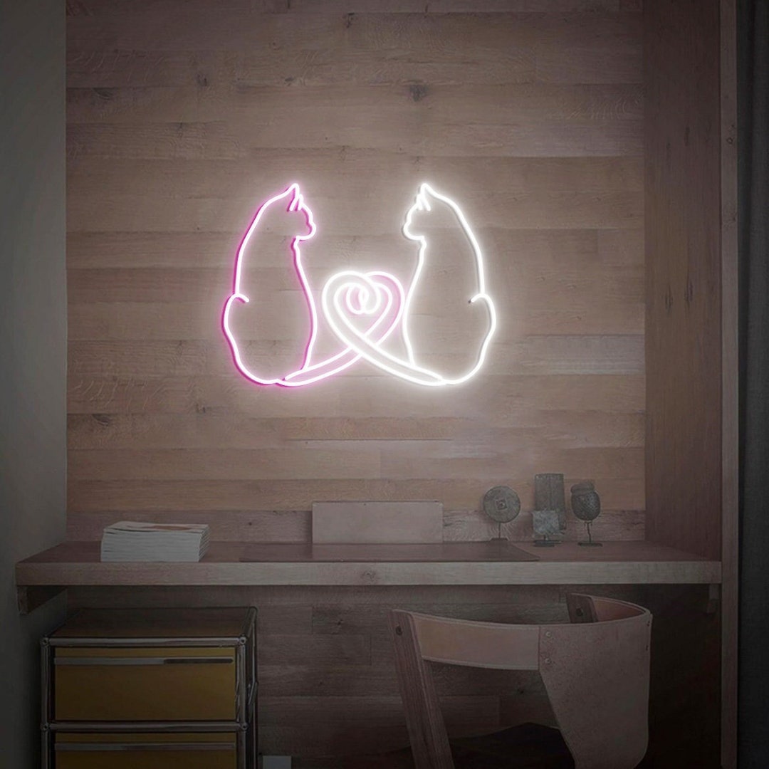 Two Cats Neon Sign, Cat Lover Gift, Cute Cat Led Sign, Xmas Cat Gift ...