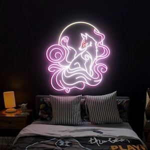 Nine Tailed Fox Neon Sign, Kitsune Fox Art Light Decor, Custom Anime ...