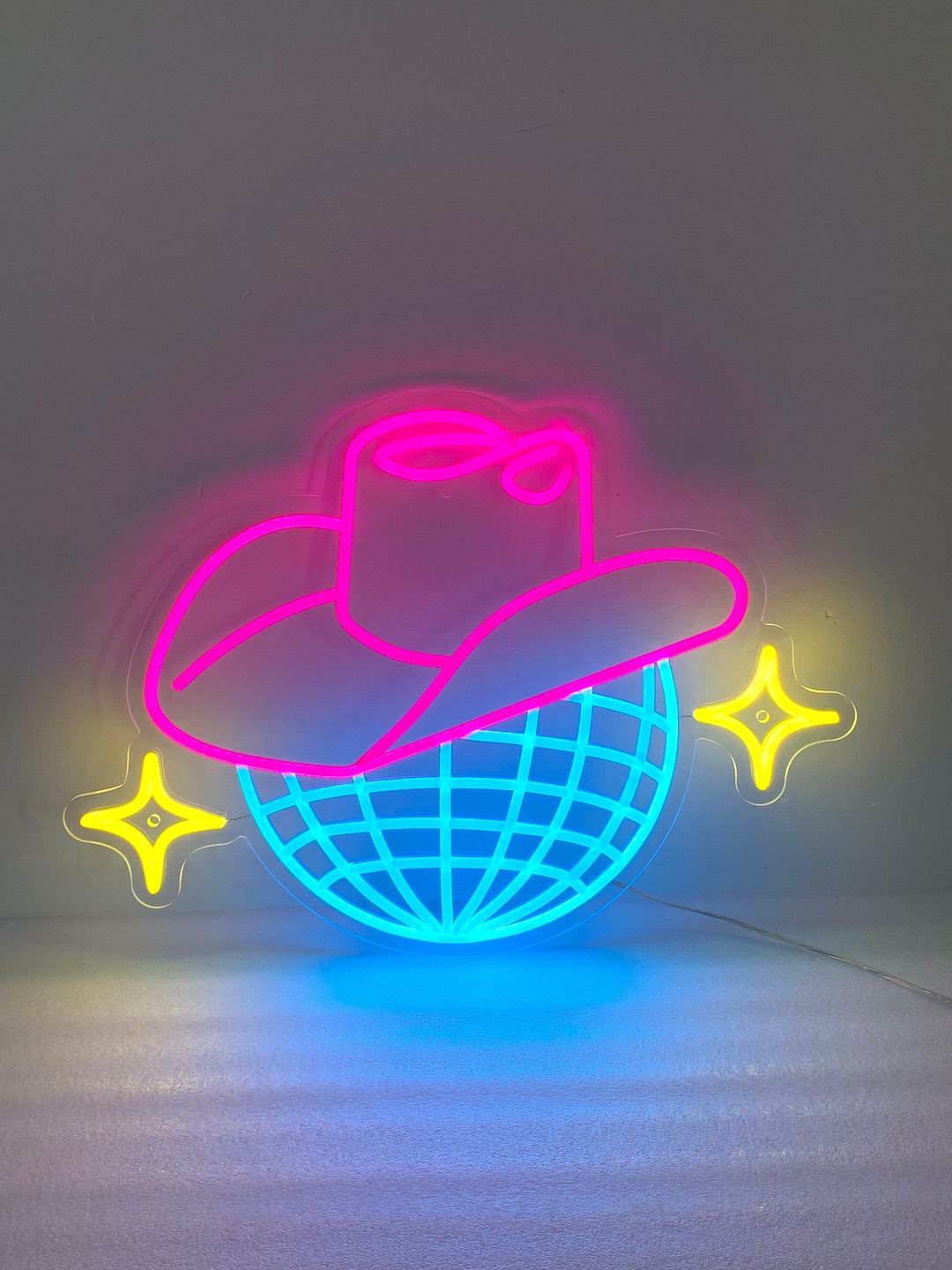 Disco Ball Neon Sign, Disco Ball Cowgirl, Disco Party Neon Light ...