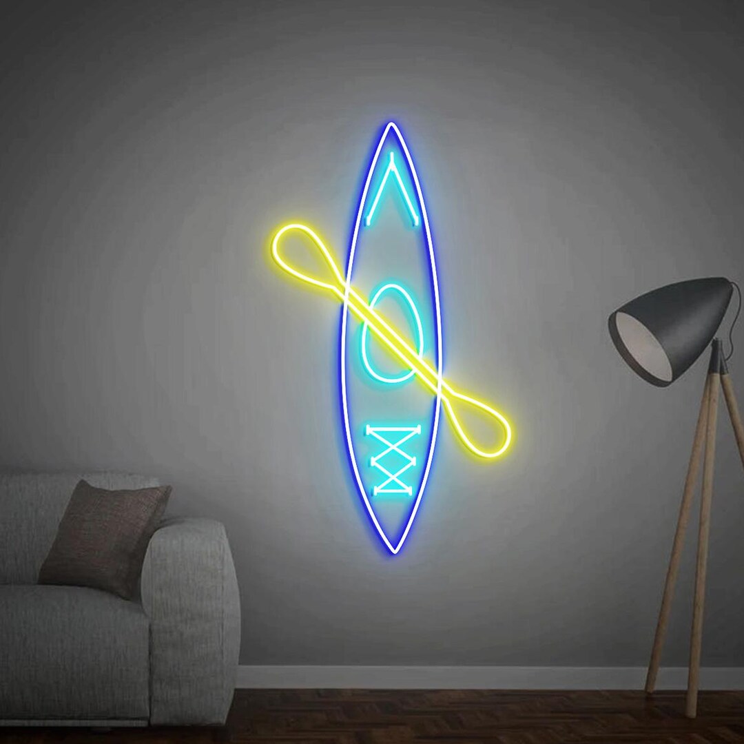 Kayak Neon Sign, Kayak Wall Decor, Kayak With Paddle Sign, Custom Kayak ...