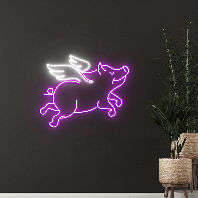 Flying Pig Neon Sign, Farmhouse Pig Decor, Farmhouse Animal Decor, Pig ...