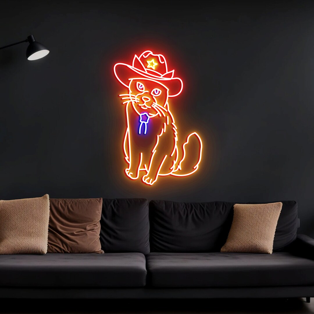 Meo Wdy Cowboy Cat Neon Sign Cowboy Cat Led Signs Cowboy Cat - Etsy