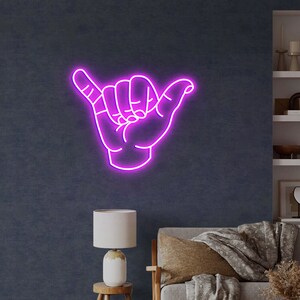 Shaka Hand Neon Sign, Hand Wall Art, Hang Loose Hand, Surf Art Decor ...