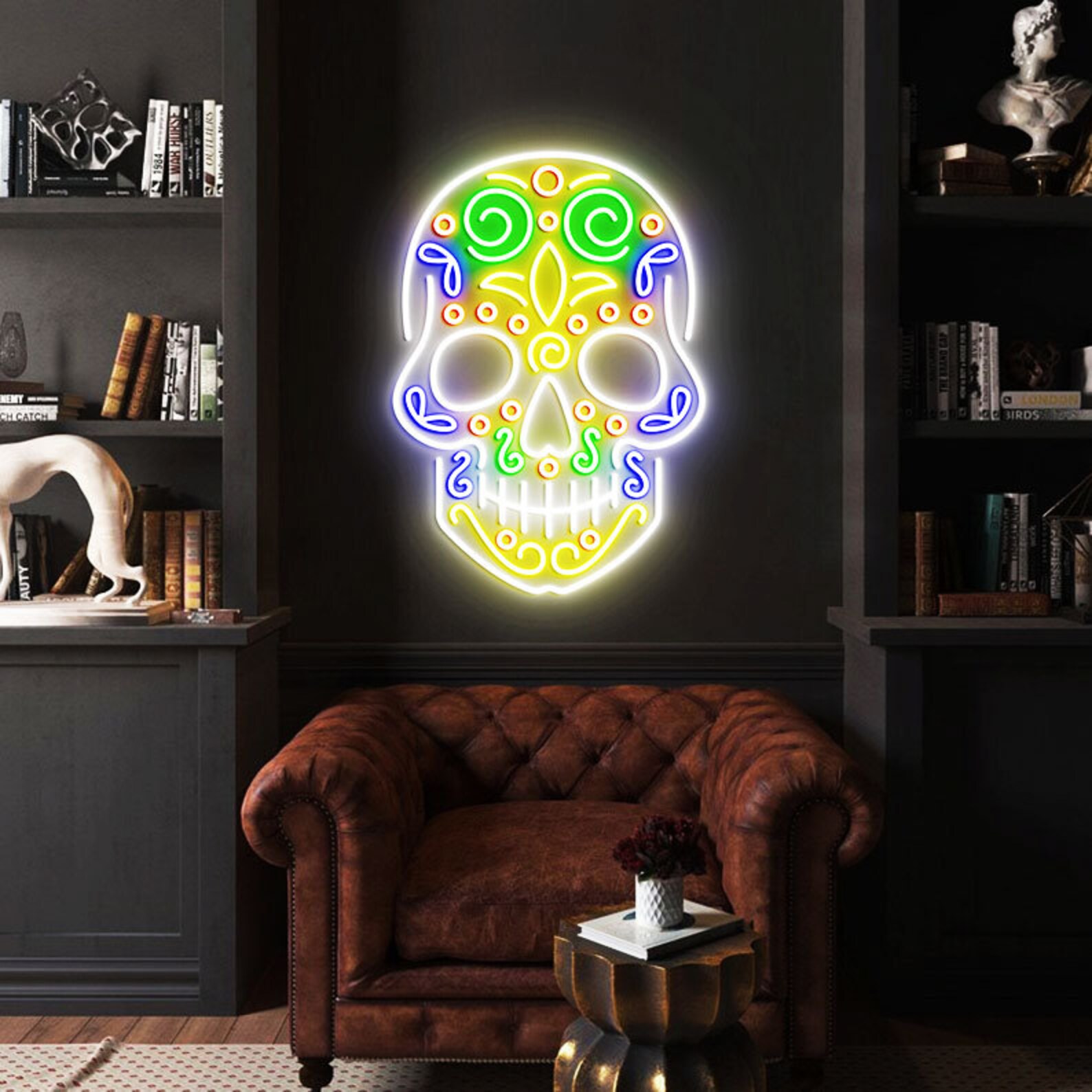 Sugar Skull Neon Light, Mexican Skull Decor, Mexican Bedroom Neon ...