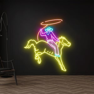 Custom Rodeo Neon Light, Neon Sign Light Decor, Cowboy Rides Horse Neon ...