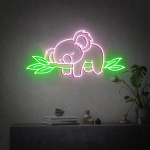 Koala Bear Neon Light, Cute Animals Neon Sign, Koala Bear Bedroom Neon ...