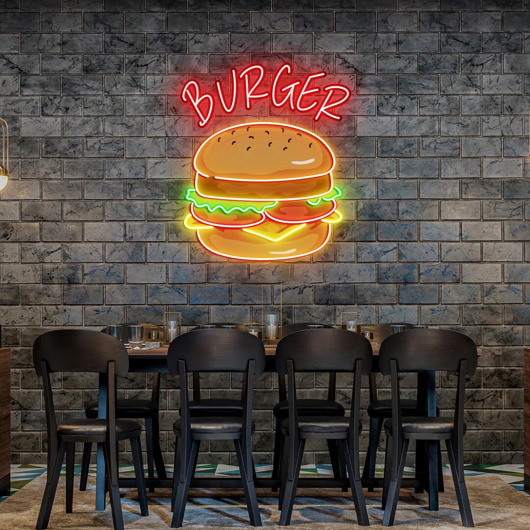 Burger Neon Sign, Burger Diner Restaurant Wall Printed Neon Sign ...