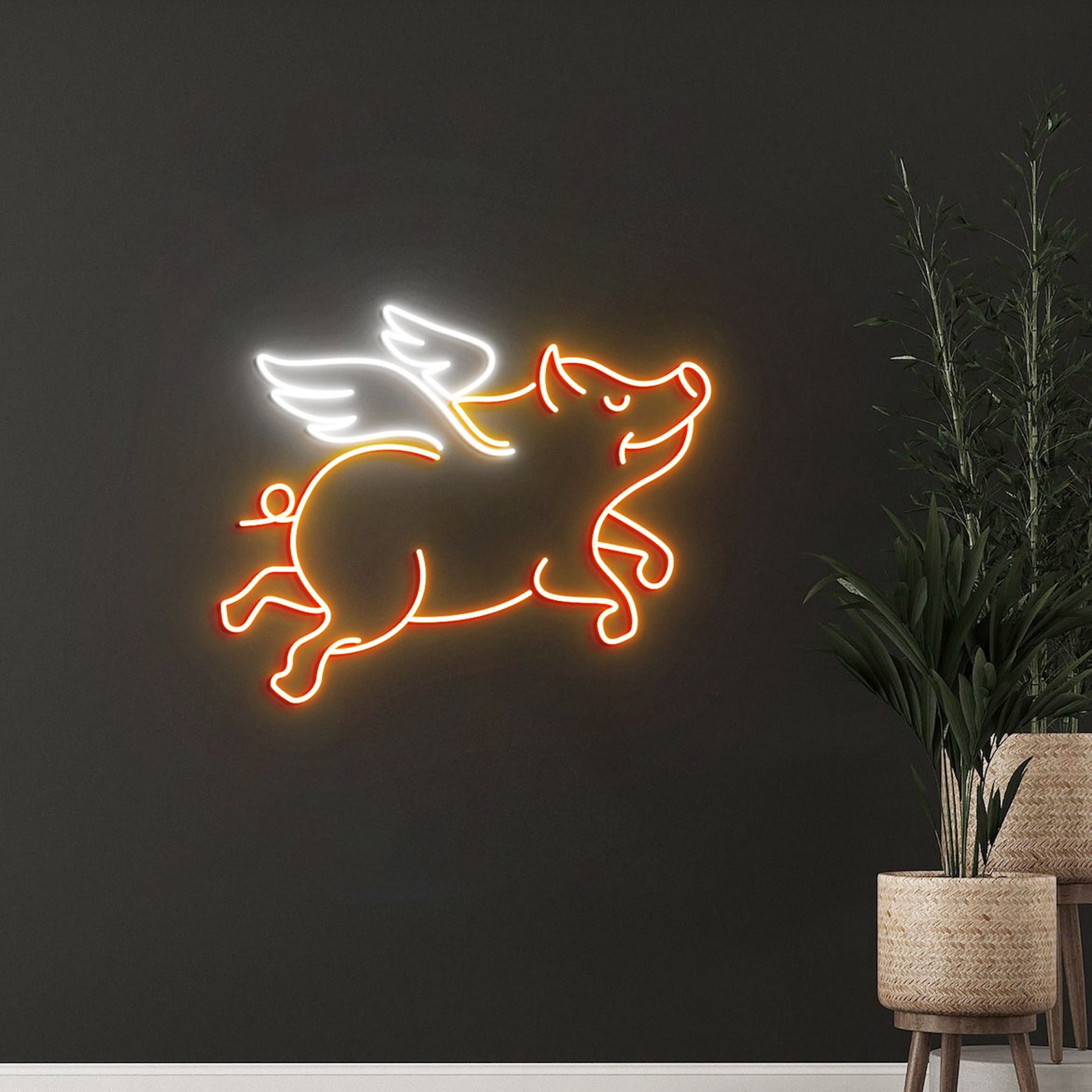 Flying Pig Neon Sign, Farmhouse Pig Decor, Farmhouse Animal Decor, Pig ...