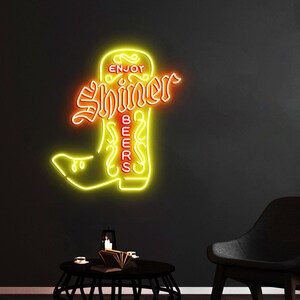 Shiner Neon Light, Neon Sign Light Decor, Boot Neon Sign, Bedroom Neon ...