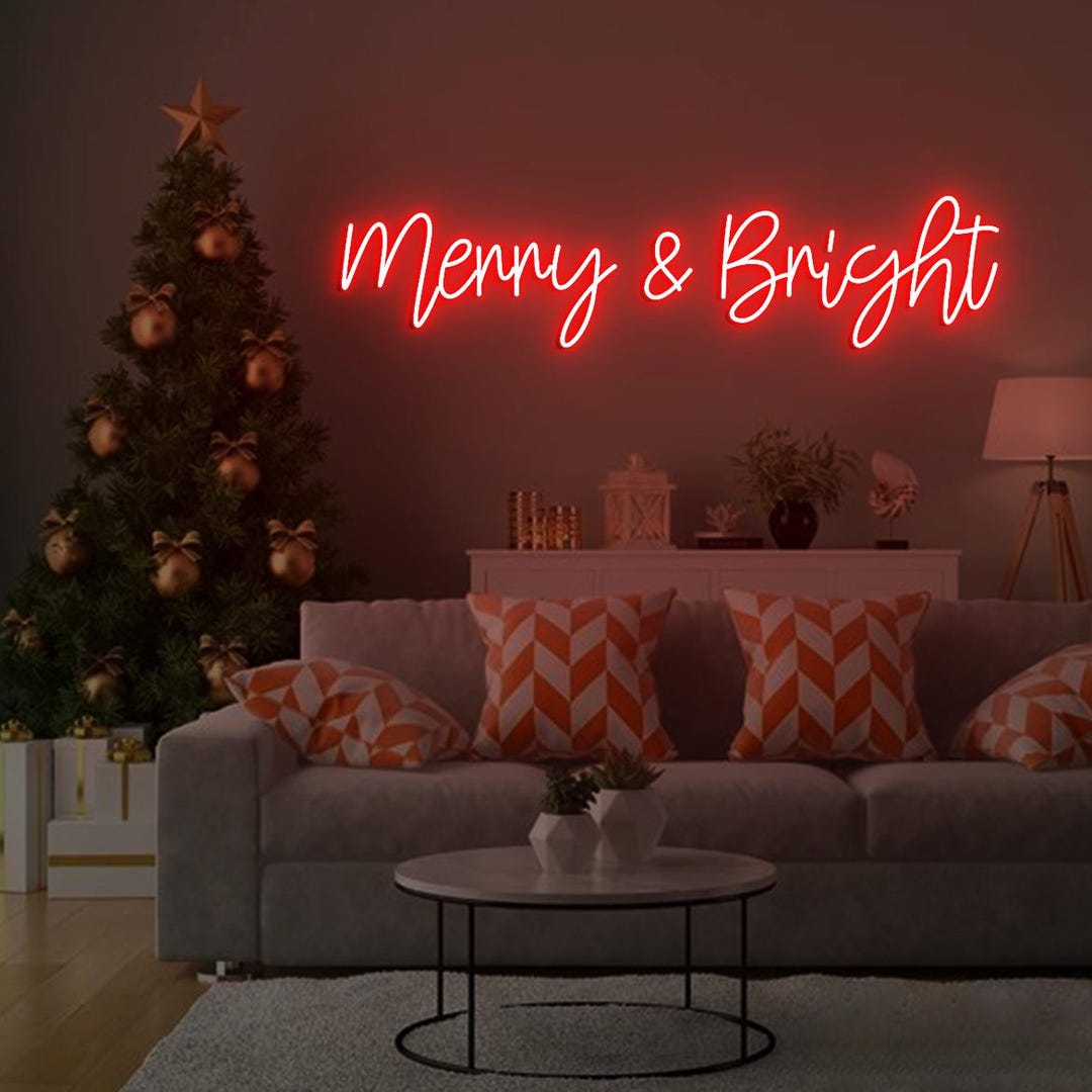 Merry and Bright Neon Sign, Merry Bright Holiday Home Decor, Sign for ...
