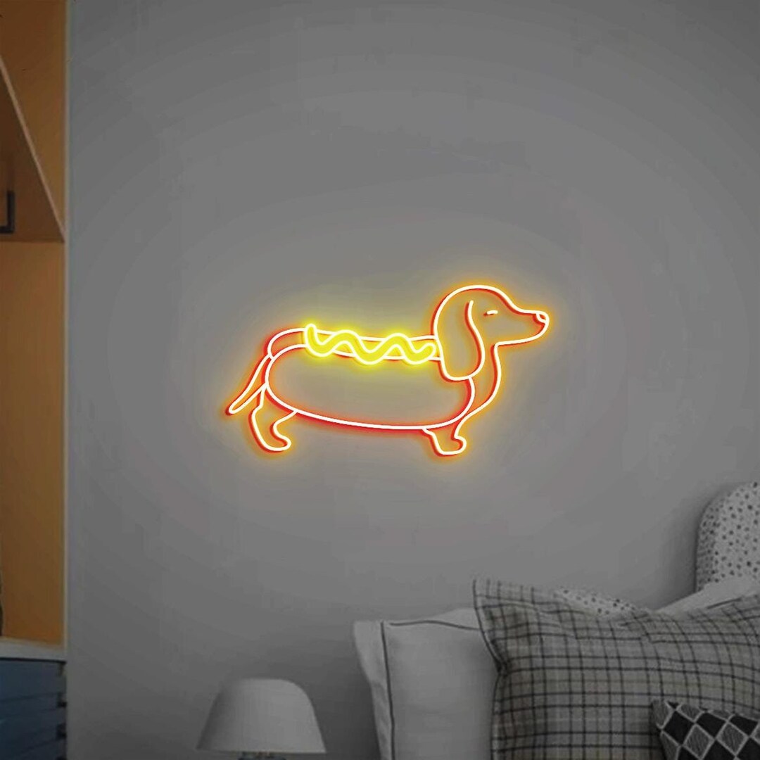 Hot Dog Weenie Neon Sign, Hot Dog Dachshund Neon Light, Cute Weenie Dog ...