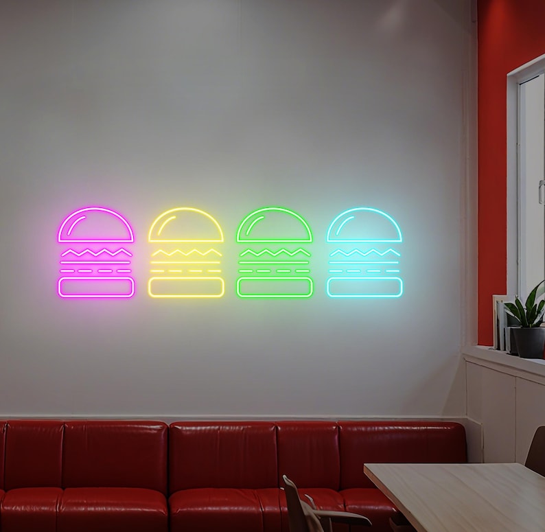 Burger Neon Sign: Fast Food Restaurant Decor - Etsy