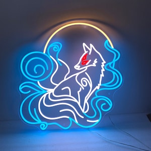 Nine Tailed Fox Neon Sign, Kitsune Fox Art Light Decor, Custom Anime ...