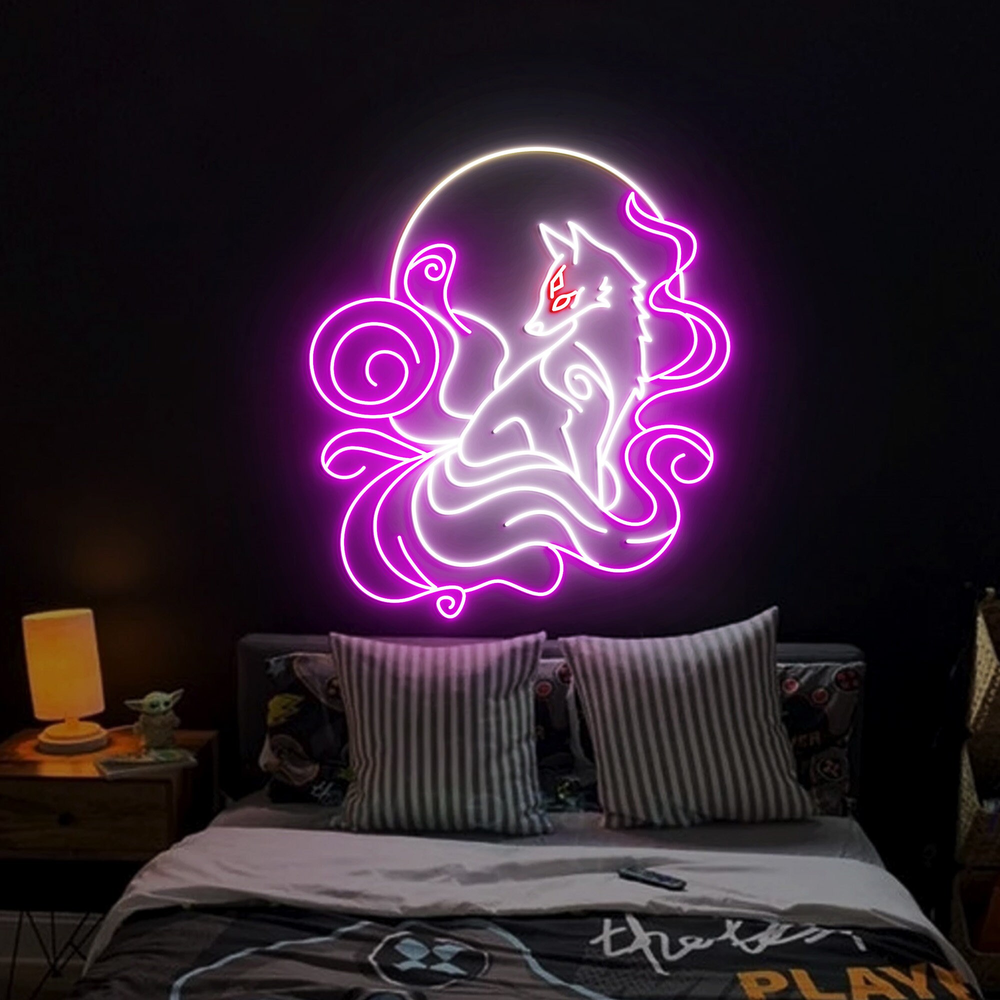 Nine Tailed Fox Neon Sign, Kitsune Fox Art Light Decor, Custom Anime ...