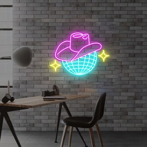 Disco Ball Neon Sign, Disco Ball Cowgirl, Disco Party Neon Light ...