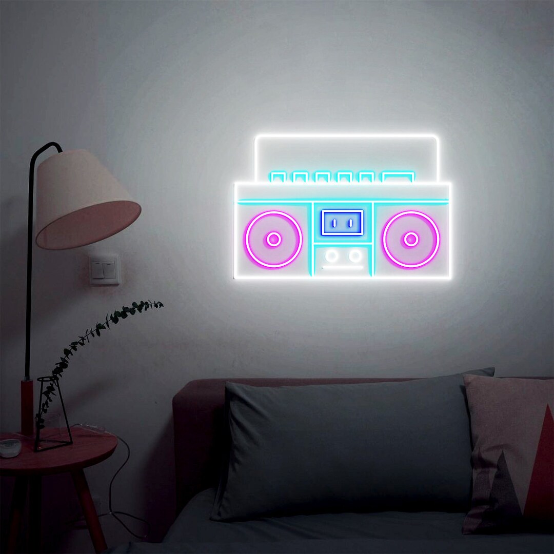 Boombox Neon Sign, Retro Old School Boombox Decor, Disco Radio Audio ...
