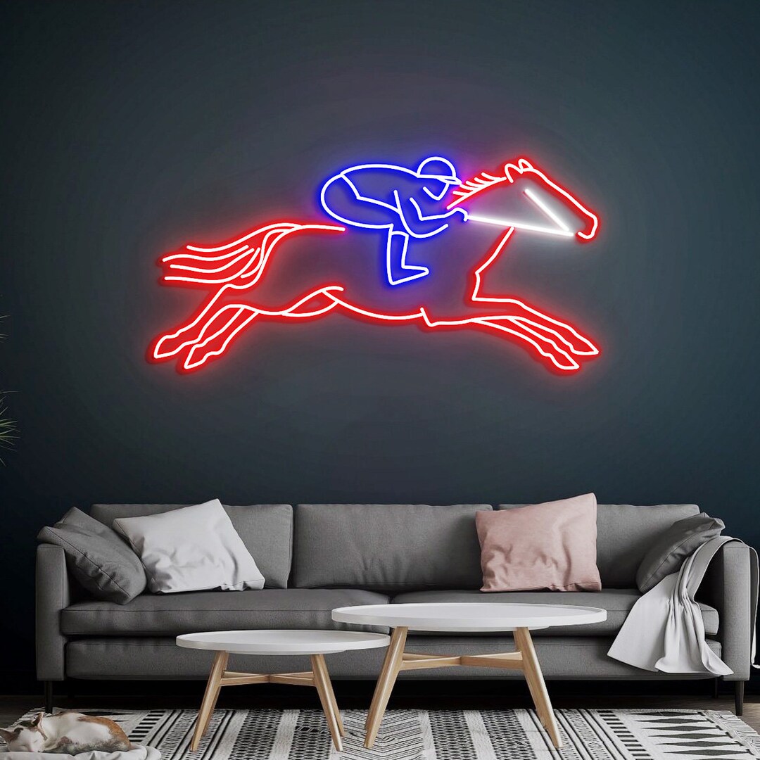 Race Horse Neon Sign, Horse Racing, Race Horse With Jockey, Christmas ...