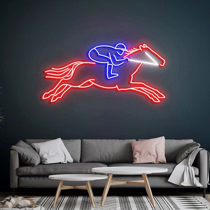 Race Horse Neon Sign, Horse Racing, Race Horse With Jockey, Christmas ...