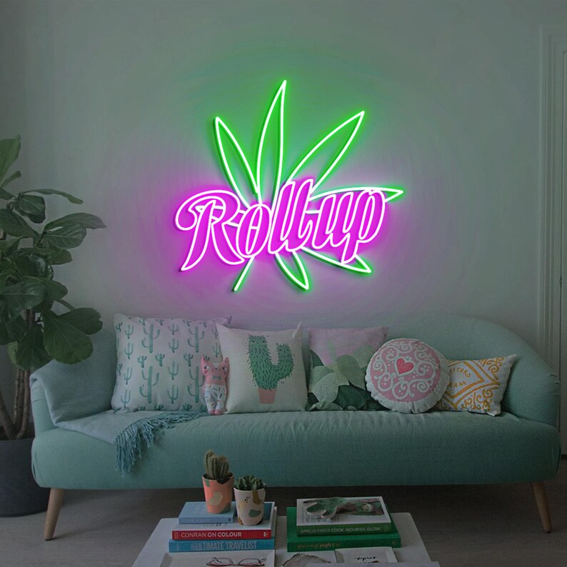 Roll up Weed Neon Light, Marijuana Leaf Neon Sign Light Decor, Smoke ...