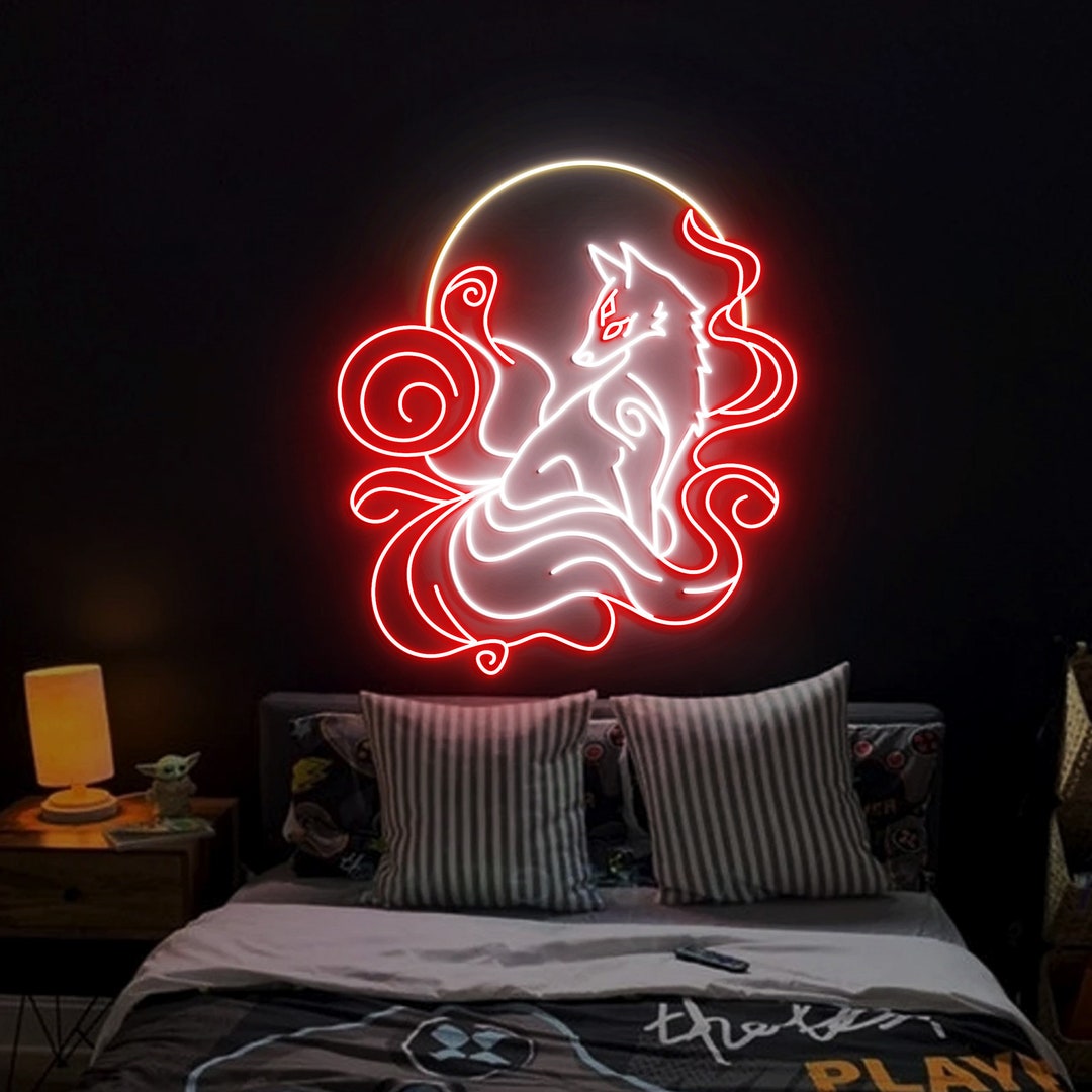 Nine Tailed Fox Neon Sign, Kitsune Fox Art Light Decor, Custom Anime ...