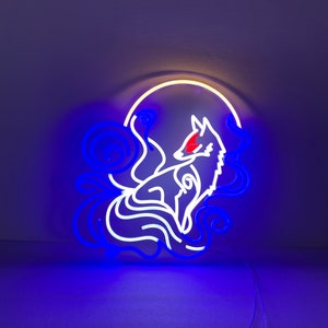 Nine Tailed Fox Neon Sign, Kitsune Fox Art Light Decor, Custom Anime ...