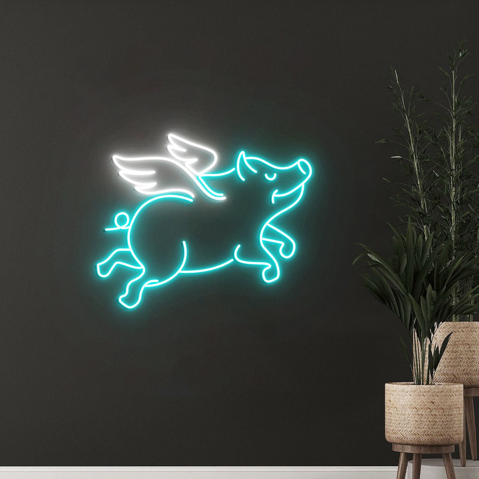 Flying Pig Neon Sign, Farmhouse Pig Decor, Farmhouse Animal Decor, Pig ...
