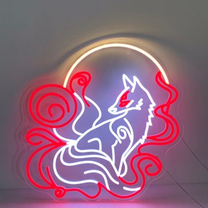 Nine Tailed Fox Neon Sign, Kitsune Fox Art Light Decor, Custom Anime ...