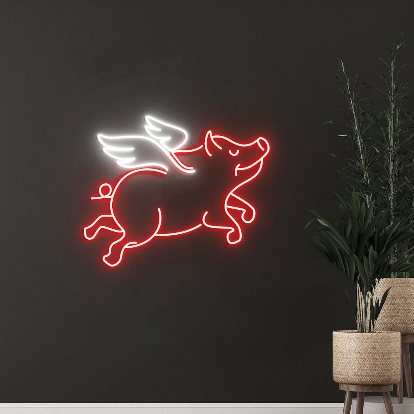 Flying Pig Neon Sign, Farmhouse Pig Decor, Farmhouse Animal Decor, Pig ...