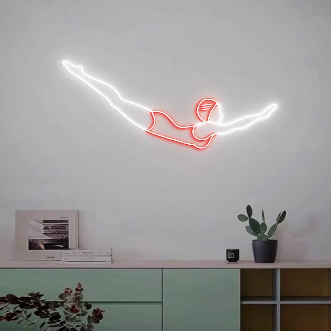Retro Diver Girl Neon Sign, Vintage Swimmer Neon Light, Mid-century ...