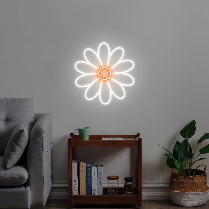 Daisy Neon Sign, Bright LED Flower Wall Light for Bedroom, Garden Decor ...