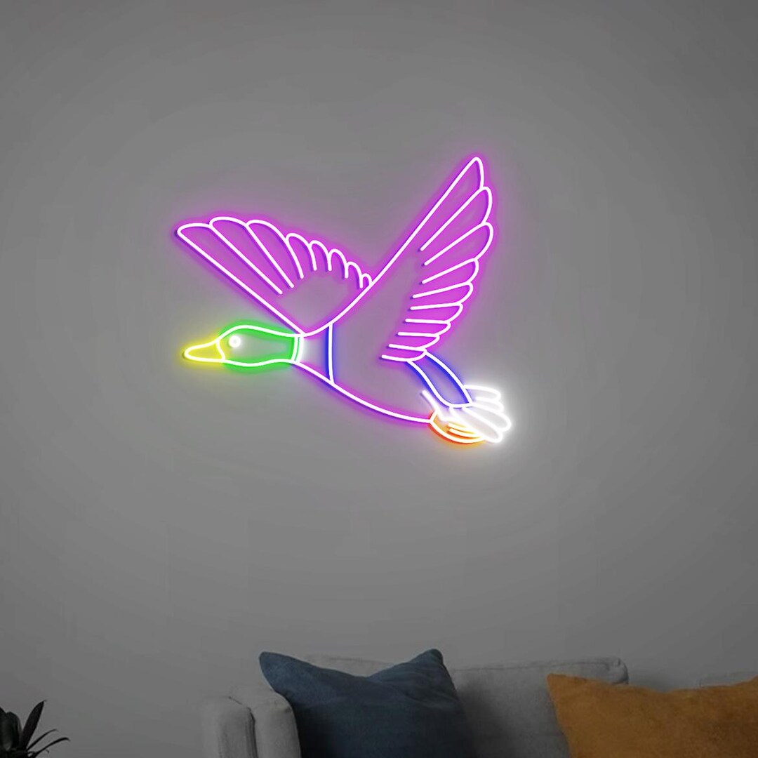 Mallard Duck Neon Light, Flying Duck Room Decoration, Duck Hunting Wall ...