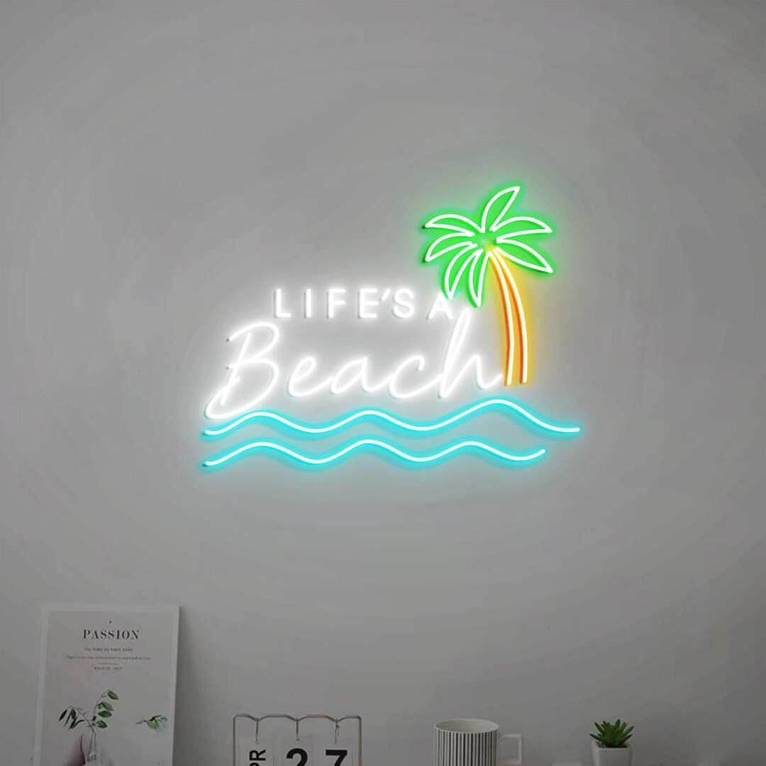 Life is A Beach Neon Light Sign, Beach House Wall Sign, Palm Tree Wall ...