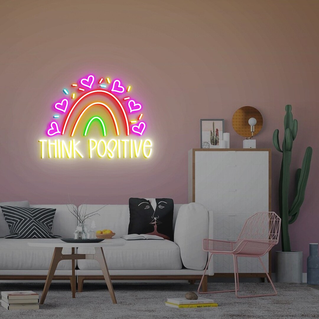 Think Positive Sign, Mental Health Sign, Neon Sign Office Wall Decor ...