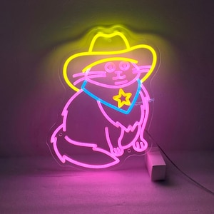 Cowboy Cat Neon Sign, Cat Led Sign, Cartoon Cat, West Cowboy Cat Neon ...