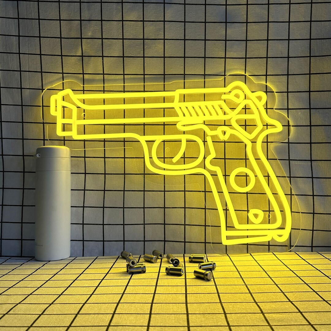 Gun Led Neon Sign, Pistol Led Neon Artwork, Custom Neon Sign Room Decor ...