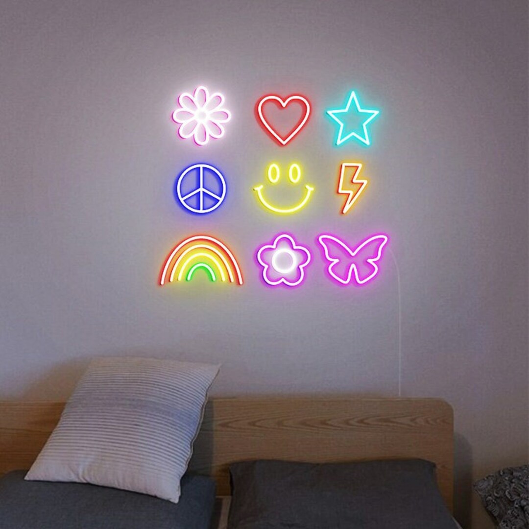 Boho Hippie, Happy Neon Sign, Retro Room Wall Decor, Groovy Decor ...