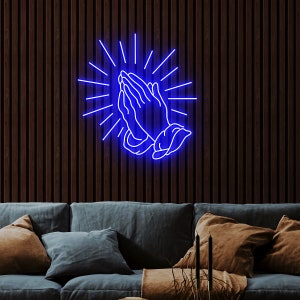 Praying Hands Neon Sign, Hands Neon Sign, Hand of God, Faith Wall Decor ...