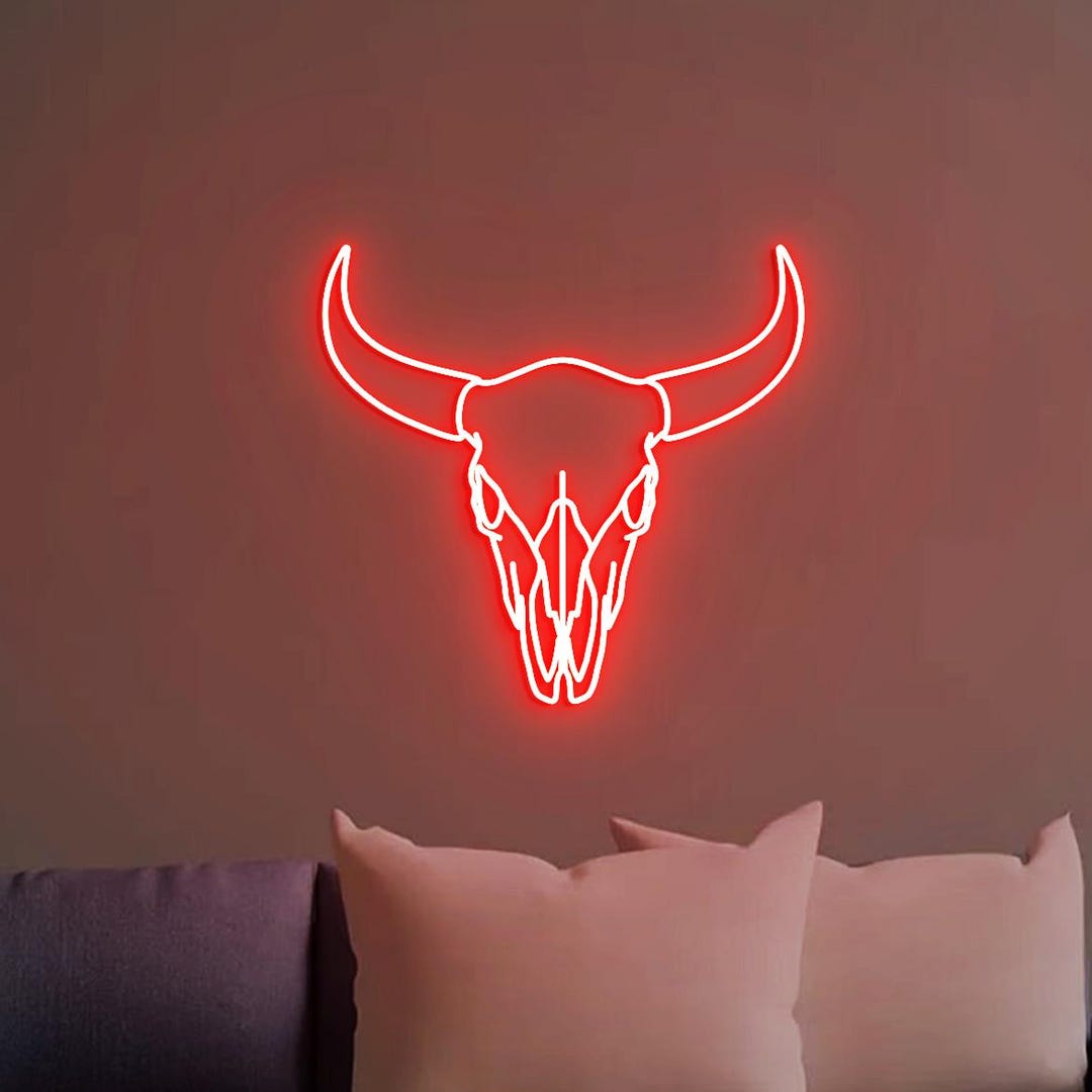 Bull Neon Sign, Bull Skull Head Art, Bull Skull Head Wall Decoration ...