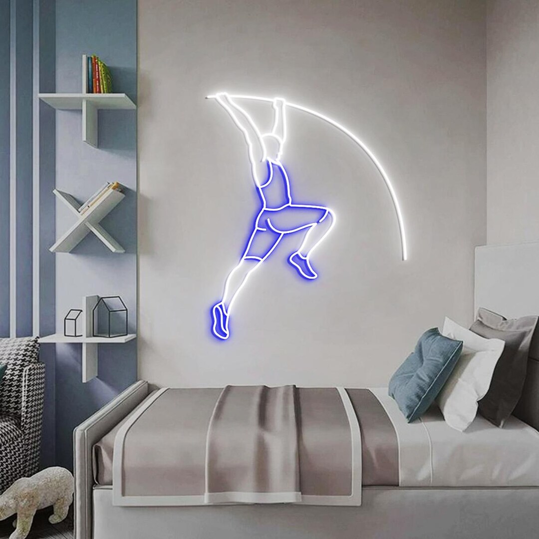 Pole Vault Neon Sign Light, Pole Vaul Boys Room Wall Neon Light ...