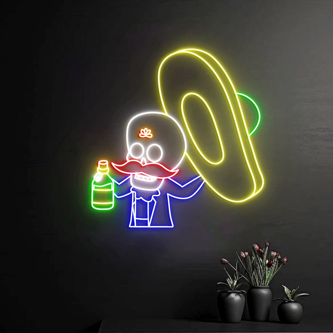 Mexican Skulls Mariachis With Tequila Neon Light Sign - Etsy