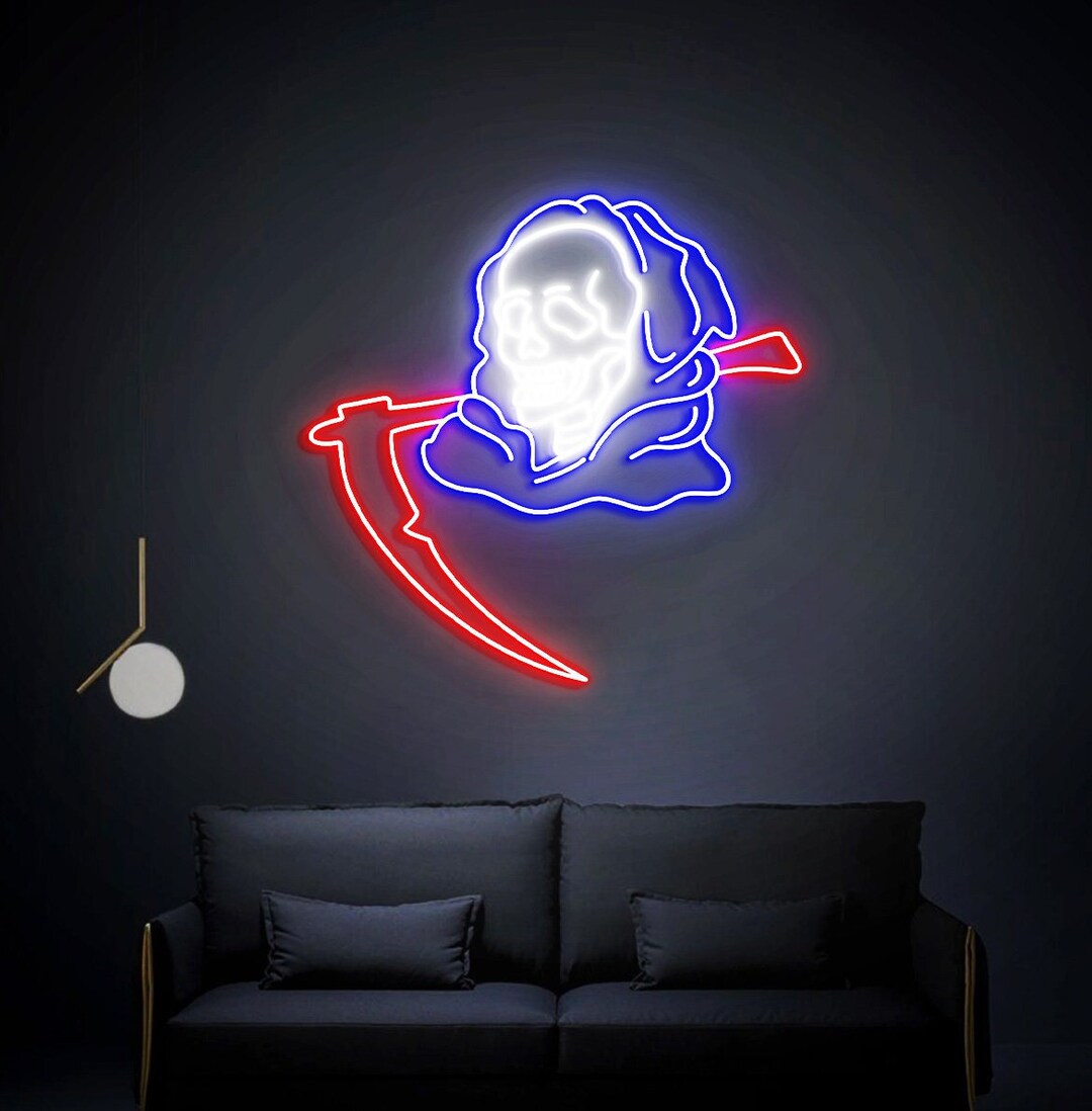 Grim Reaper Neon Sign, Grim Reaper Skeleton Wall Sign, Skull Halloween ...