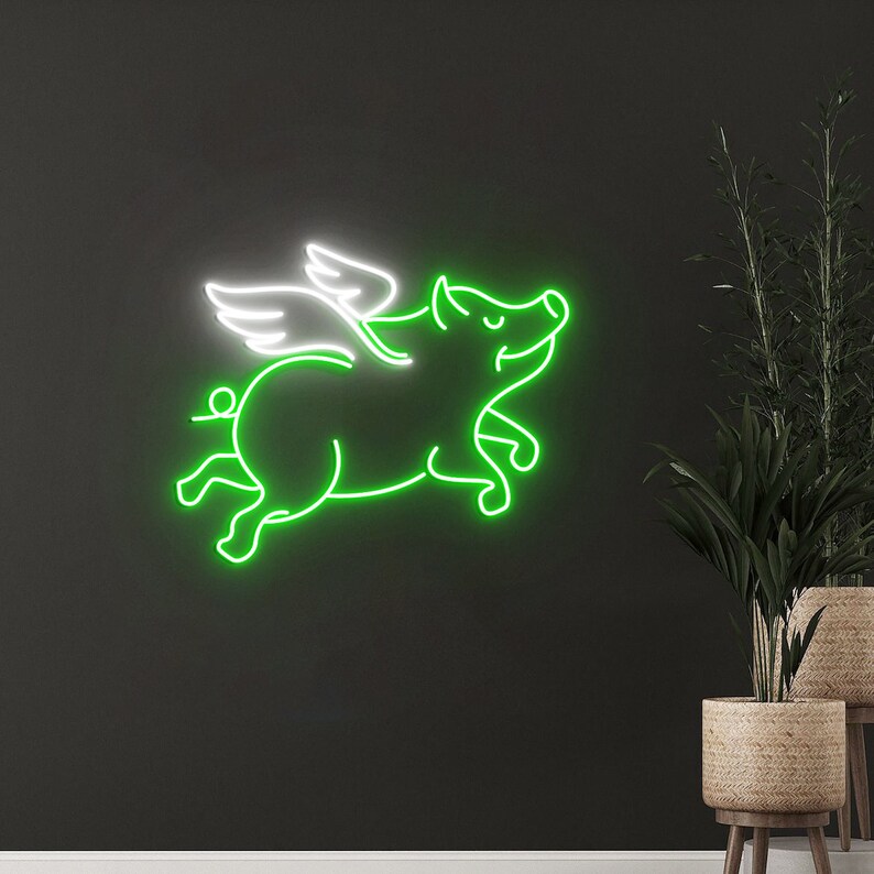 Flying Pig Neon Sign, Farmhouse Pig Decor, Farmhouse Animal Decor, Pig ...