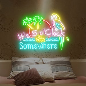 It's 5 O'clock Somewhere Neon Sign, Bar Led Sign, Parrot Neon Light ...