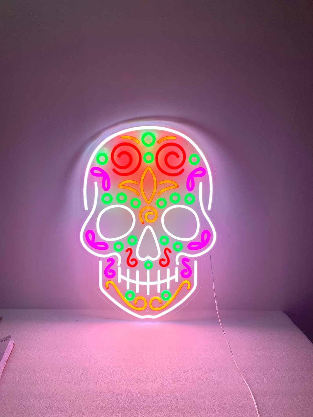 Sugar Skull Neon Light, Mexican Skull Decor, Mexican Bedroom Neon ...