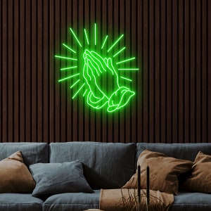 Praying Hands Neon Sign, Hands Neon Sign, Hand of God, Faith Wall Decor ...
